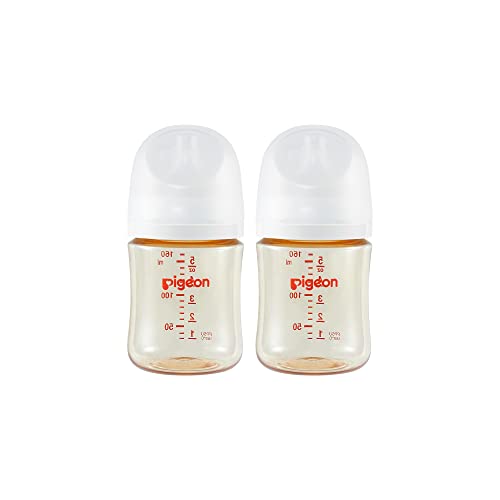 Pigeon PPSU Nursing Bottle Wide Neck, Streamlined Body, Natural Feel, Easy to Clean, White, 5.4 Oz (Pack of 2)