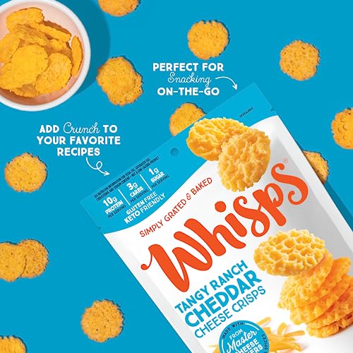 Whisps Cheese Crisps Tangy Ranch | Protein Chips | Healthy Snacks | Protein Snacks, Gluten Free, High Protein, Low Carb Keto Food (2.12 Oz, 6 Pack)