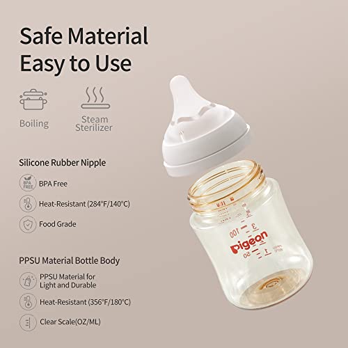 Pigeon PPSU Nursing Bottle Wide Neck, Streamlined Body, Natural Feel, Easy to Clean, White, 5.4 Oz (Pack of 2)
