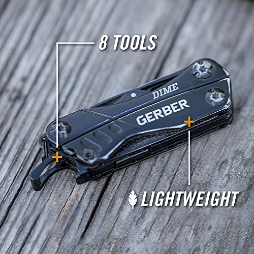 Gerber Gear 30-000469N 12-in-1 Dime Multitool Mini, Needle Nose Pliers Pocket Knife Keychain, Bottle Opener, EDC Gear, Black