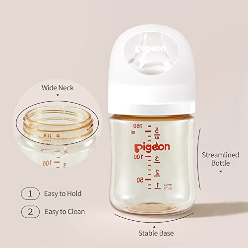 Pigeon PPSU Nursing Bottle Wide Neck, Streamlined Body, Natural Feel, Easy to Clean, White, 5.4 Oz (Pack of 2)