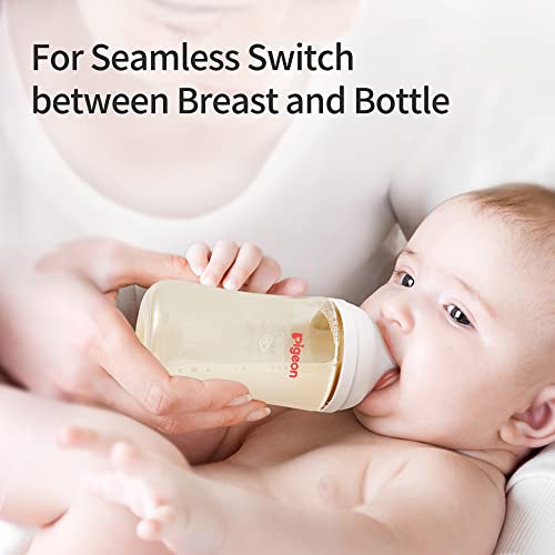 Pigeon PPSU Nursing Bottle Wide Neck, Streamlined Body, Natural Feel, Easy to Clean, White, 5.4 Oz (Pack of 2)
