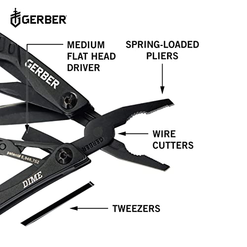 Gerber Gear 30-000469N 12-in-1 Dime Multitool Mini, Needle Nose Pliers Pocket Knife Keychain, Bottle Opener, EDC Gear, Black