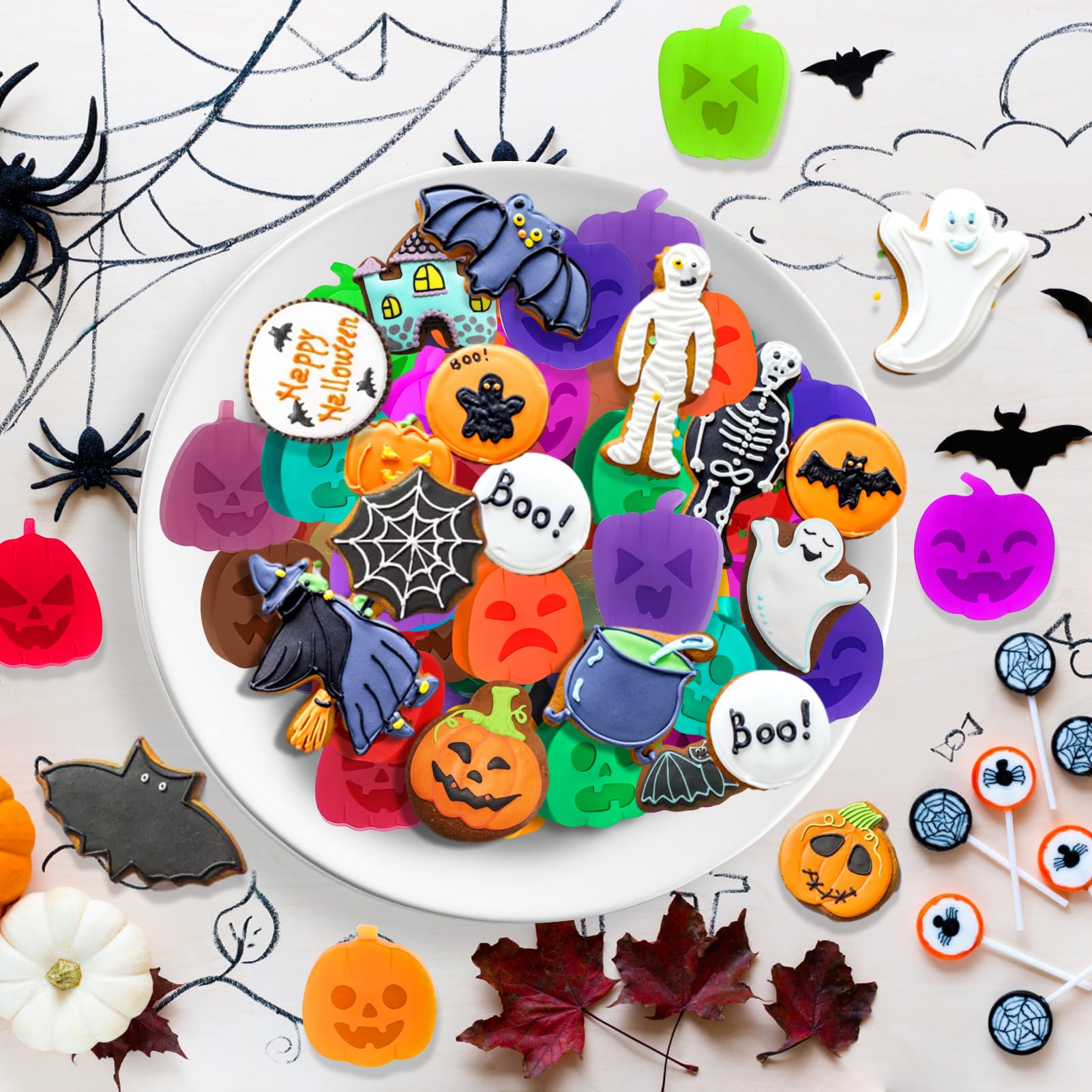 Halloween Pumpkin Candy Gummy Molds Silicone, 60 Cavity Non-Stick Pumpkin Silicone Molds for DIY Gummies, Candy, Chocolate, Jelly, Ice Cube, Dog Treats, Halloween Decor