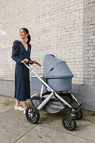 UPPAbaby Cruz V2 Stroller - Gregory (Blue Marl/Silver/Saddle Leather) + Bassinet - Gregory (Blue Marl/Silver)