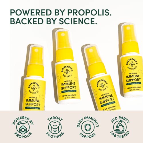 BEEKEEPER'S NATURALS Propolis Throat Spray - 95% Bee Propolis Extract - Natural Immune Support & Sore Throat Relief - Antioxidants, Keto, Paleo, Gluten-Free (1.06 oz)