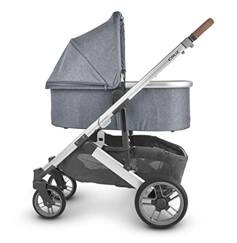 UPPAbaby Cruz V2 Stroller - Gregory (Blue Marl/Silver/Saddle Leather) + Bassinet - Gregory (Blue Marl/Silver)