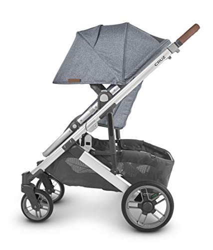 UPPAbaby Cruz V2 Stroller - Gregory (Blue Marl/Silver/Saddle Leather) + Bassinet - Gregory (Blue Marl/Silver)