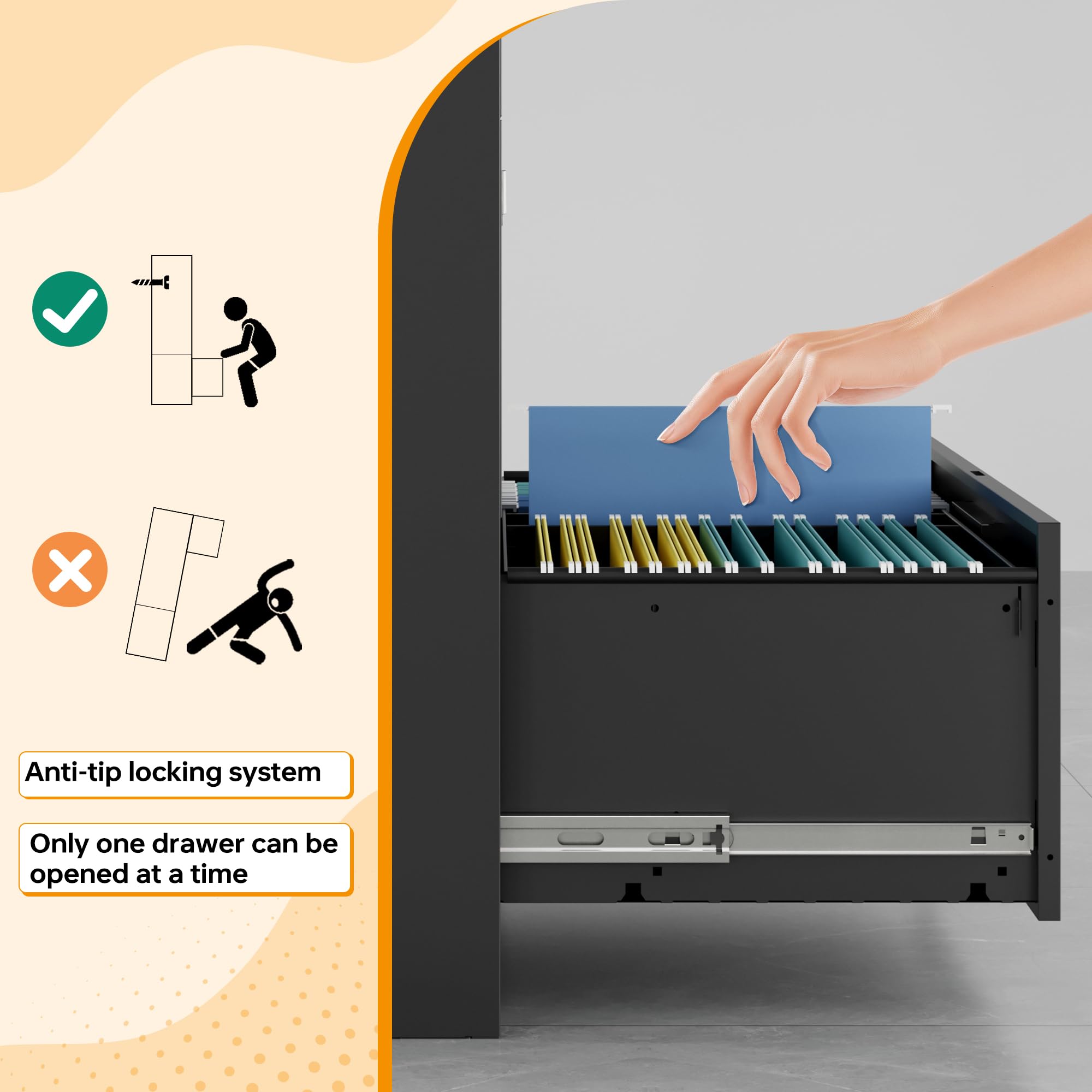 STANI Lateral File Cabinet with Lock, 3 Drawer Metal Filing Cabinet, Lateral Filing Cabinet with Lock for Home Office, Locking Metal Steel Wide File Cabinet for Legal/Letter A4 Size