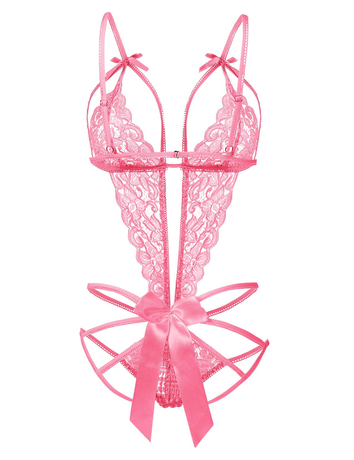 Donnalla Lingerie for Women Deep V Lace Teddy One Piece Lingerie Bodysuit Babydoll Teddy Underwear Pink S