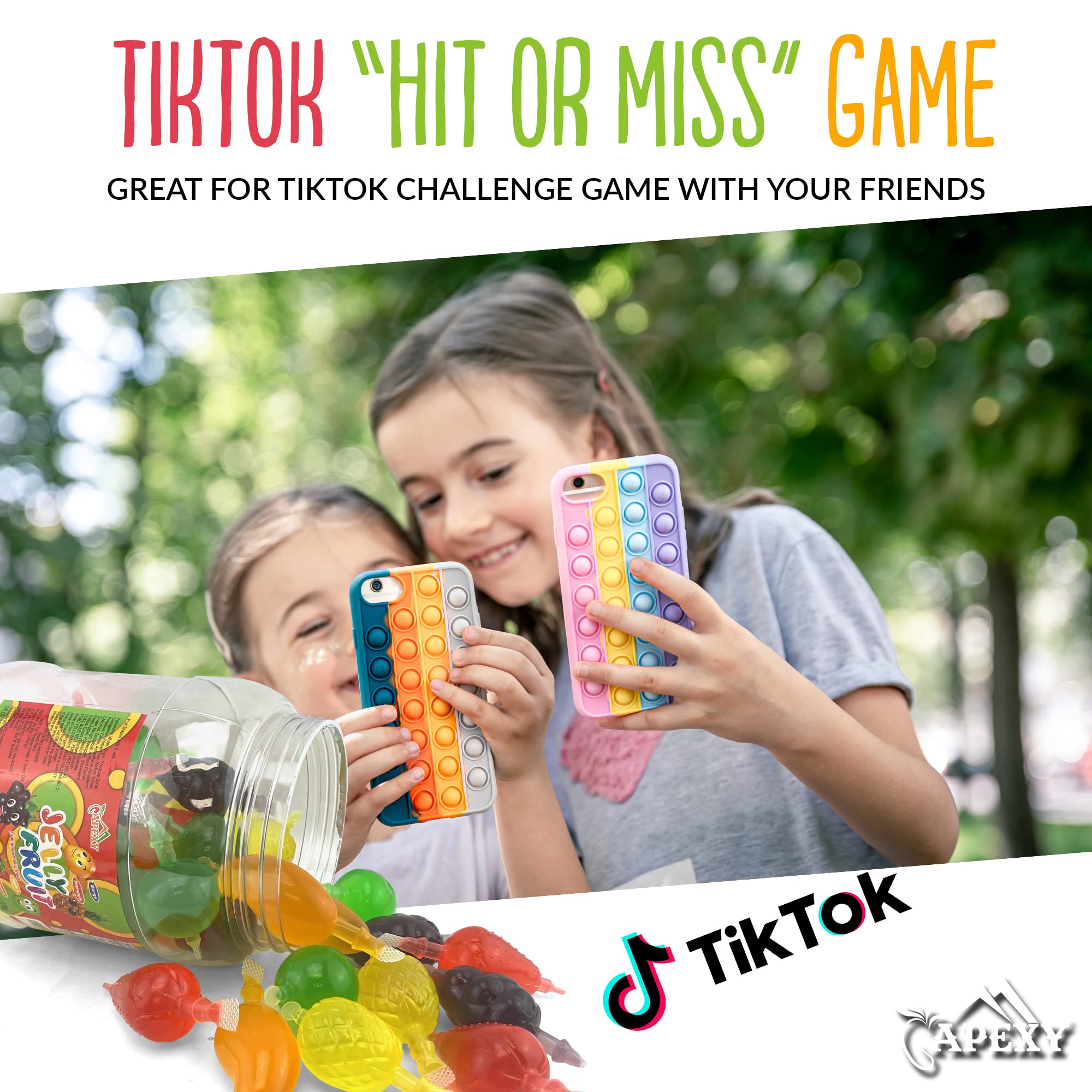 Apexy Jelly Fruit, Tiktok Candy Trend Items, Tik Tok Hit or Miss Challenge, Assorted Fruit Shaped Jelly, Strawberry, Mango, Apple, Pineapple, Grape. 9.87oz.