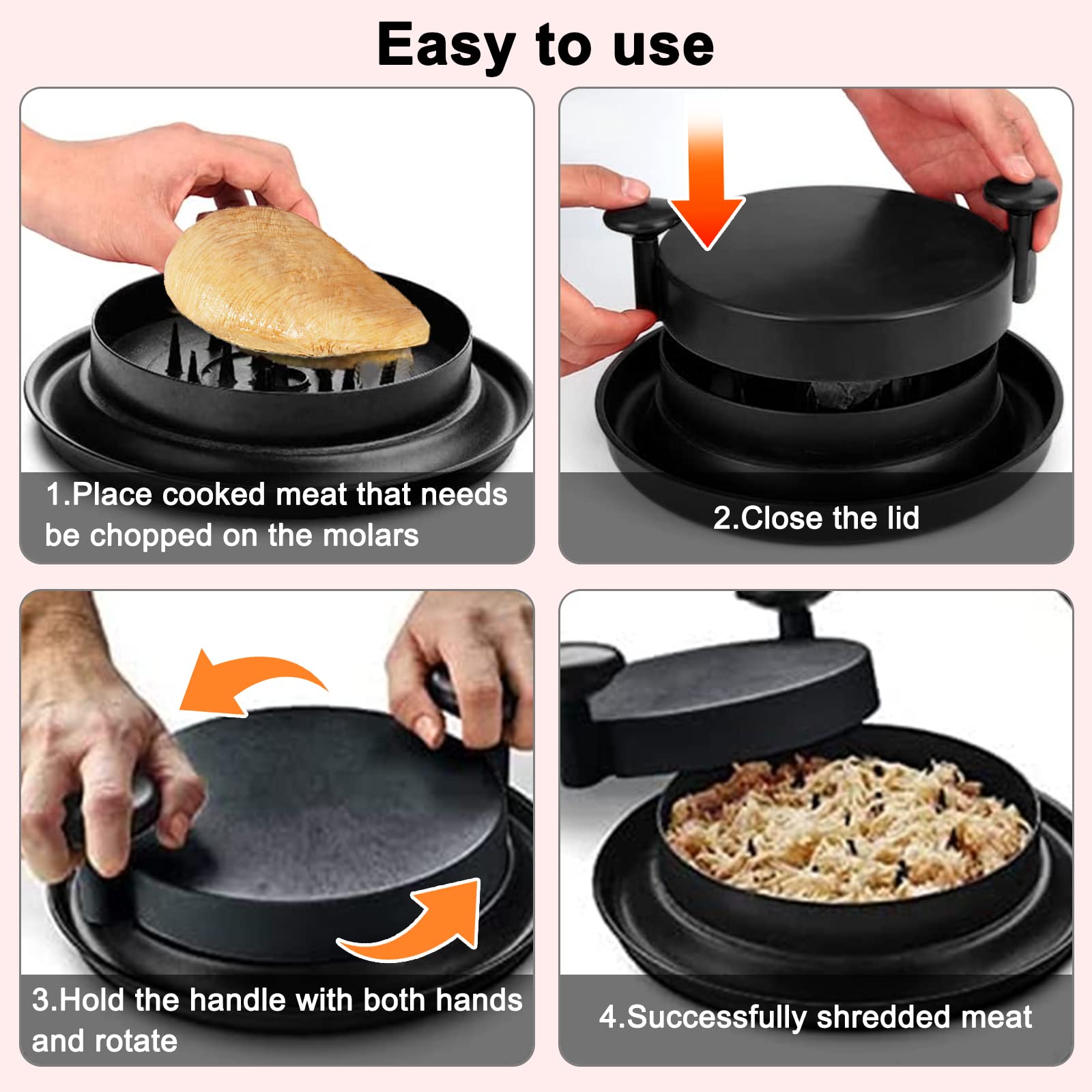 Chicken Shredder, Alternative to Bear Claws Meat Shredder, Meat Shredding Tool with Handles and Non-Skid Base Suitable for Pulled Pork, Beef and Chicken (Gray)