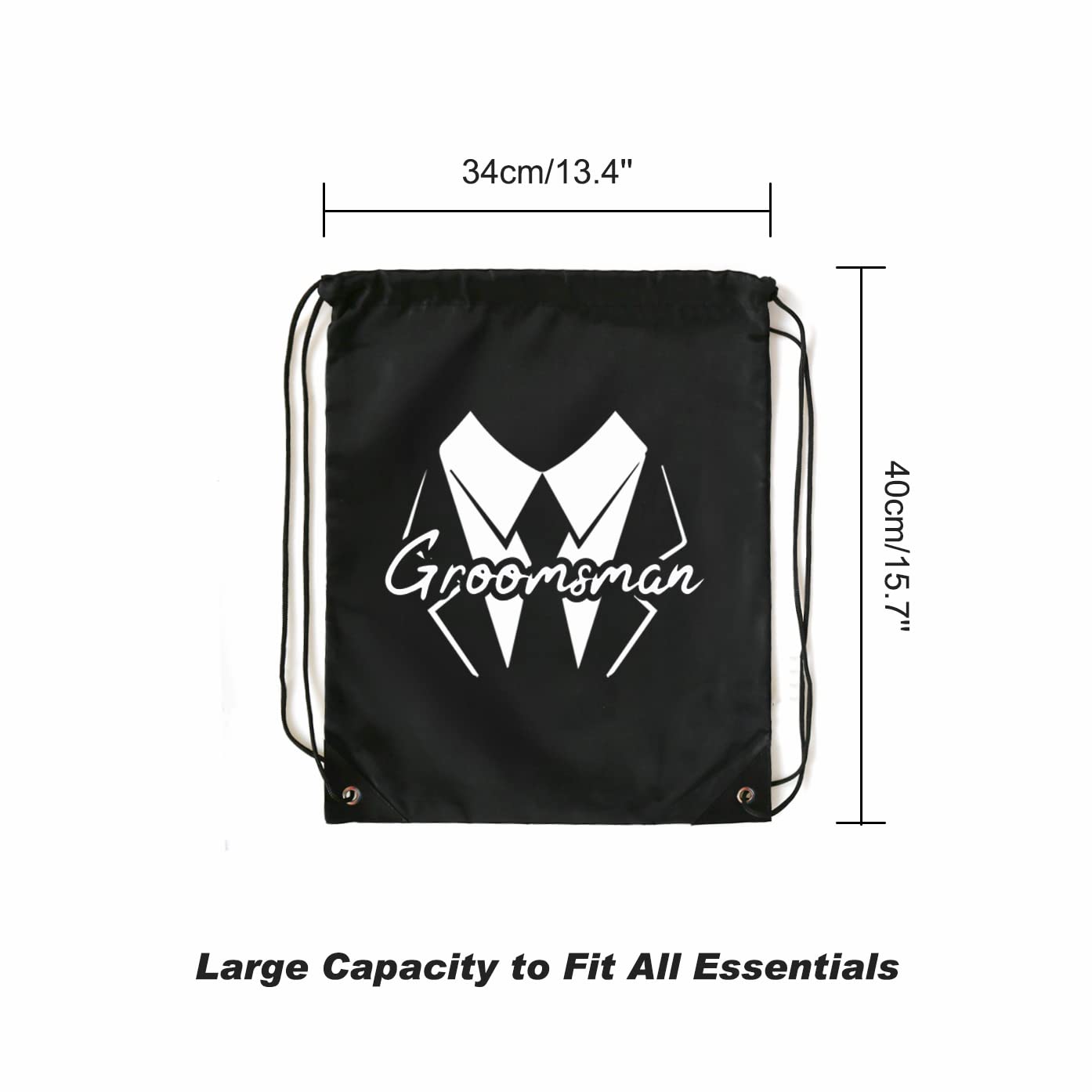 LADY & HOME 7 Pack Groomsmen Proposal bags, Groom Crew Bag Set, Groomsmen Drawstring Bag for Bachelor Party(Suit-Squiggles)