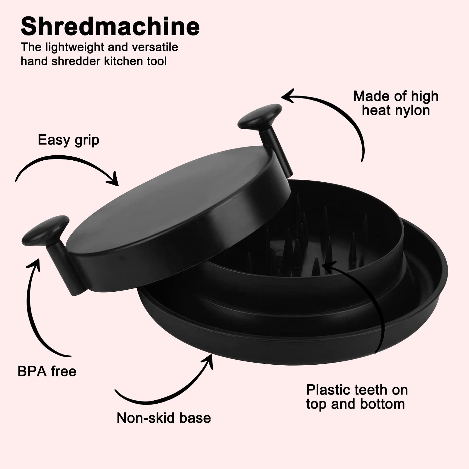 Chicken Shredder, Alternative to Bear Claws Meat Shredder, Meat Shredding Tool with Handles and Non-Skid Base Suitable for Pulled Pork, Beef and Chicken (Gray)