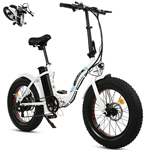 ECOTRIC 20" Folding Electric Bike Ebike 36V/12.5AH Lithium Battery 500W Powerful Rear Motor Step-Through Fat Tire Bicycle Shimano 7 Speed Gear (Black/White) 90% Pre-Assembled