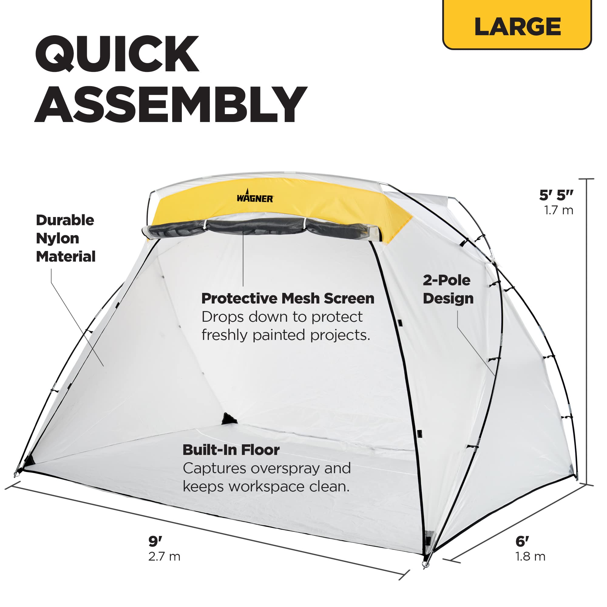 Wagner Spraytech C900038.M Large Spray Shelter with Built-In Floor & Screen, Portable Paint Booth for DIY Spray Painting, Hobby Paint Booth Tool Painting Station, Spray Paint Tent, White, Yellow
