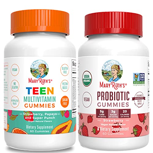 Teen Multivitamin Gummies & USDA Adult Organic Probiotic Gummies Bundle by MaryRuth's | Vitamin C, D and E, B Vitamins | Immune Support | Energy, Skin & Hair | Digestive & Immune Support | Gut Health