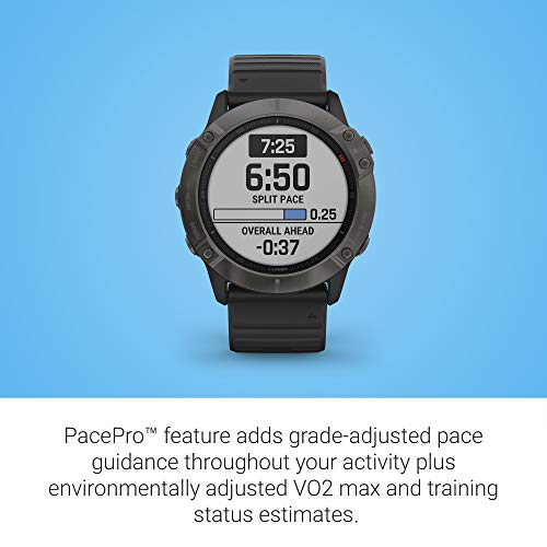 Garmin 010-02157-10 fenix 6X Sapphire, Premium Multisport GPS Watch, features Mapping, Music, Grade-Adjusted Pace Guidance and Pulse Ox Sensors, Dark Gray with Black Band