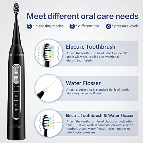 LAFATON 2 in 1 toothcleaner,Electric Toothbrush with Water Flosser Combo in One,Rechargeable Sonic Flossing Toothbrush with 3 Teeth Cleansing Ways,Waterproof Dental Oral Irrigator for Oral Care
