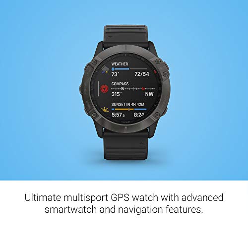 Garmin 010-02157-10 fenix 6X Sapphire, Premium Multisport GPS Watch, features Mapping, Music, Grade-Adjusted Pace Guidance and Pulse Ox Sensors, Dark Gray with Black Band