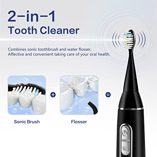 LAFATON 2 in 1 toothcleaner,Electric Toothbrush with Water Flosser Combo in One,Rechargeable Sonic Flossing Toothbrush with 3 Teeth Cleansing Ways,Waterproof Dental Oral Irrigator for Oral Care