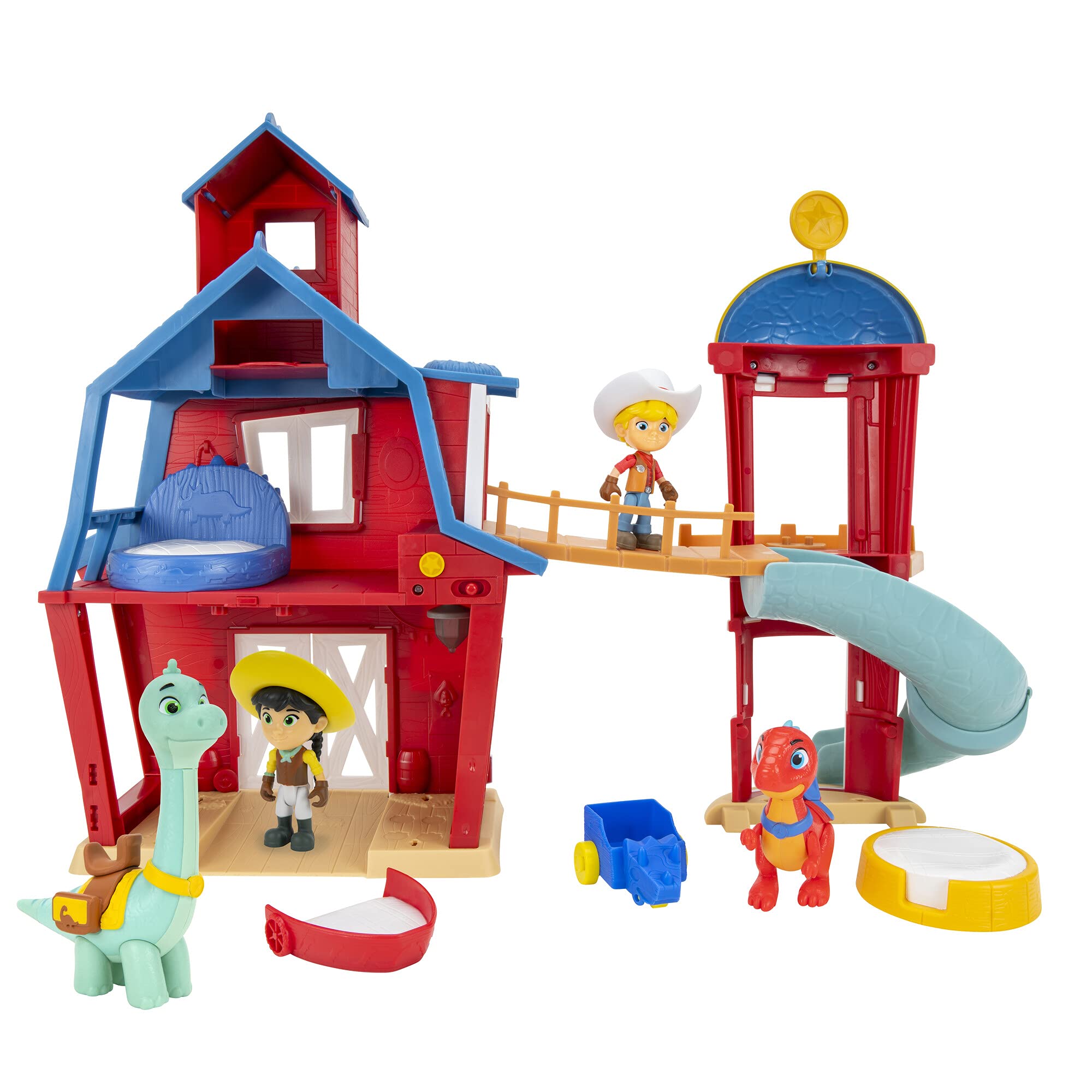Dino Ranch Clubhouse,Large 12-Inch Playset with Lights & Sound,Features Silo with Slide,Bridge,Extendable Room,2 Dino Ranchers,2 Dinos - Toys for Kids - Amazon Exclusive