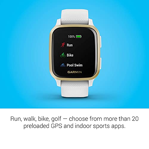 Garmin Venu Sq, GPS Smartwatch with Bright Touchscreen Display, Up to 6 Days of Battery Life, Light Gold and White (Renewed)