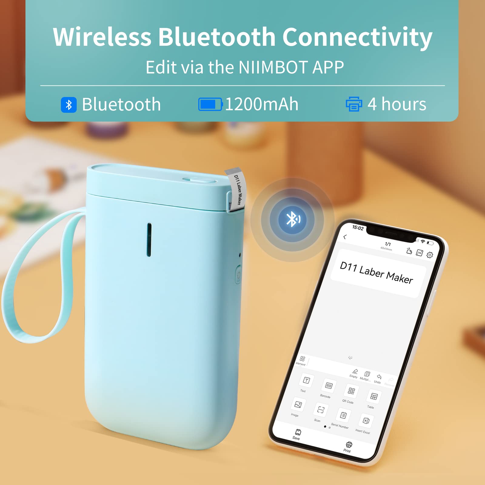 PTJOO Smart Label Maker with Tape, D11 Thermal Label Printer Wireless Bluetooth Sticker Printer Inkless Label Makers Machine with Rich Templates Symbols Fonts for Home Office Organization (Blue)