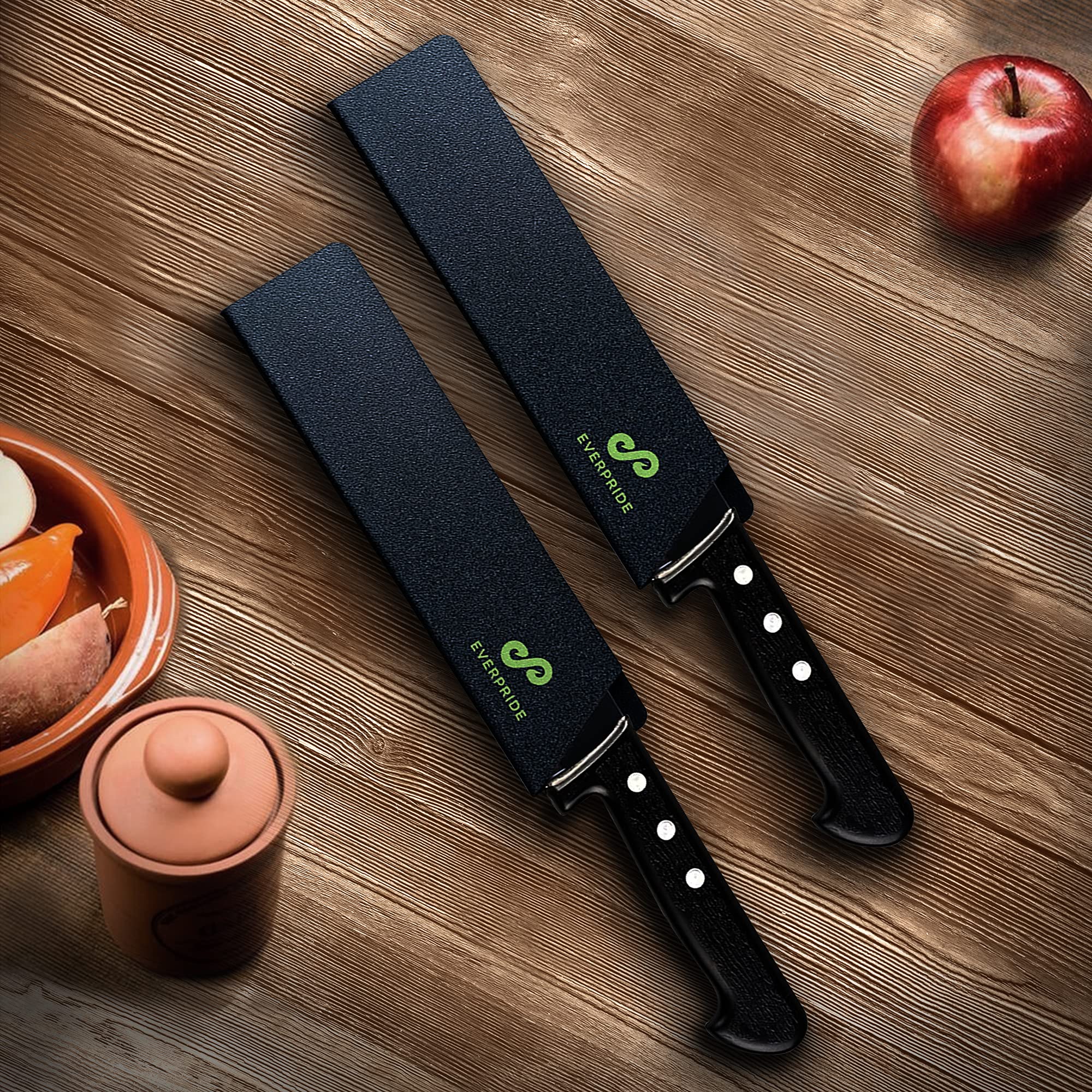 EVERPRIDE 8 Inch Chef Knife Sheath Set (2-Piece Set) Universal Blade Edge Cover Guards for Chef and Kitchen Knives β Durable, BPA-Free, Felt Lined, Sturdy ABS Plastic β Knives Not Included
