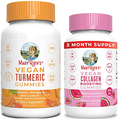 Turmeric Gummies & Collagen Boosting Gummies Bundle by MaryRuth's | Chewables for Joint Health, Antioxidant & Mood Support | Supplement for Collagen Production, Hair, Nails & Skin Health with Biotin