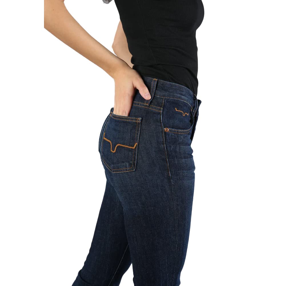 Kimes Ranch Women's Jennifer Ultra-High Rise Wide Flare Dark Wash Blue Jeans, 8-34