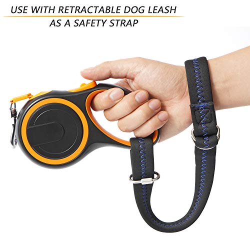 Baby Stroller Wheelchair Safety Wrist Strap or Large Dog Leash, Second Layer Security for Retractable Dog Leash, Black with Blue Stitching