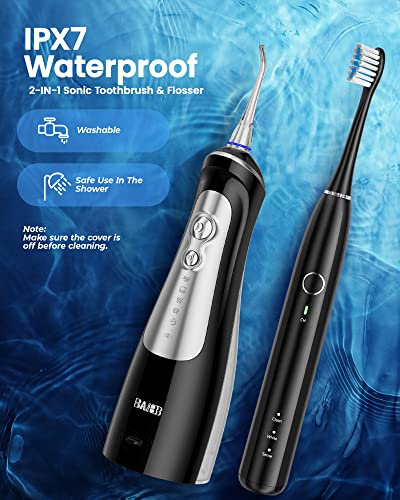 Water Dental Flosser with Electric Toothbrush Combo, Cordless Water Flosser for Teeth, Gums, Braces Care, with 6 Modes & 3 Sonic Modes, Oral Care Kit with 4 Brush Heads & 4 Jet Tips, IPX7 Waterproof