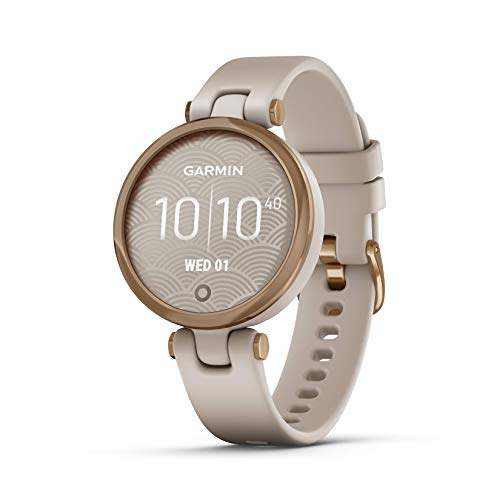 Garmin Lilyâ˘, Small GPS Smartwatch with Touchscreen and Patterned Lens, Rose Gold and Light Tan