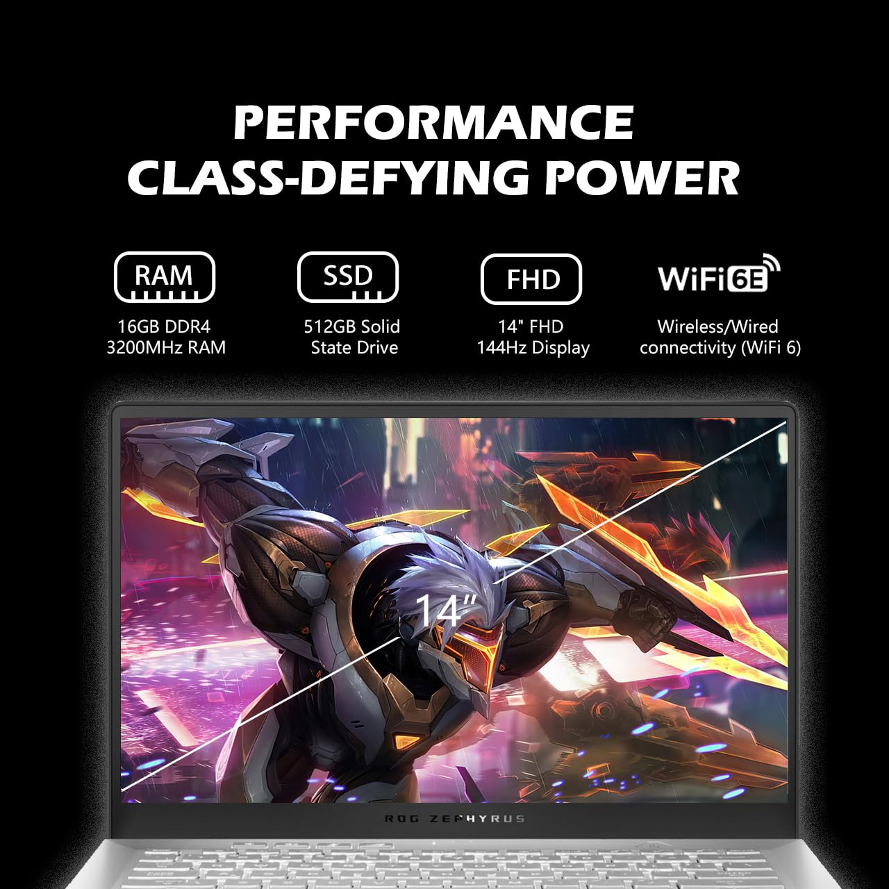 ASUS ROG Zephyrus 14 Gaming Laptop,14 inches FHD(1920x1080) 144Hz Display,16GB RAM,512GB SSD,AMD Ryzen 7 5800HS,NVIDIA GeForce RTX 3060,Backlit KB,Wi-Fi,HDMI,Win11,Moonlight White,W/GaLiMu