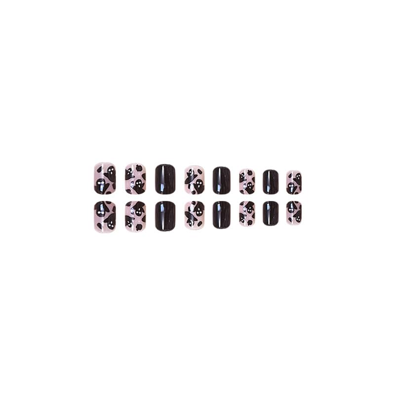 Halloween Press on Nails Square,Short Fake Nails with Ghost Black Pattern, Glue on nails for Women Girls, Includes Prep Pad, Mini File, Cuticle Stick, Glue, Jelly Glue and 24 False Nails