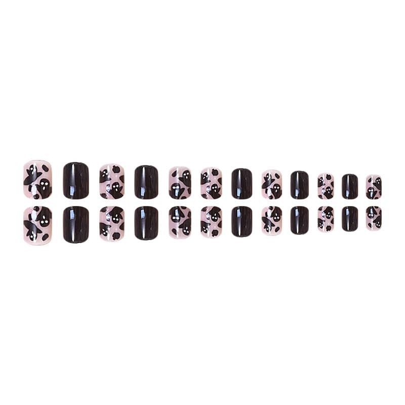 Halloween Press on Nails Square,Short Fake Nails with Ghost Black Pattern, Glue on nails for Women Girls, Includes Prep Pad, Mini File, Cuticle Stick, Glue, Jelly Glue and 24 False Nails