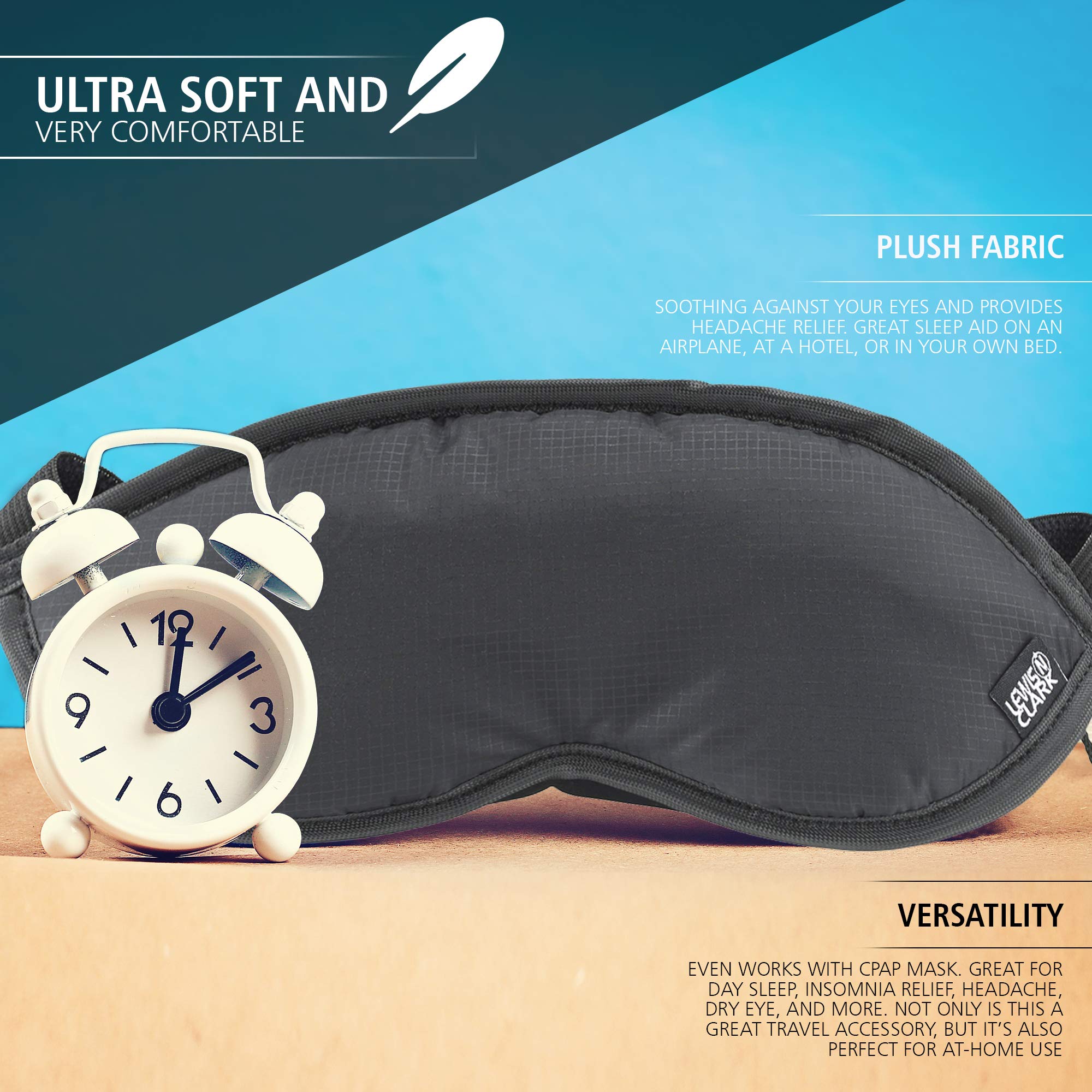 Lewis N. Clark Comfort Eye Mask + Sleep Aid to Block Light for Travel, Airplane, Hotel, Airport, Insomnia + Headache Relief with Adjustable Straps, Gray