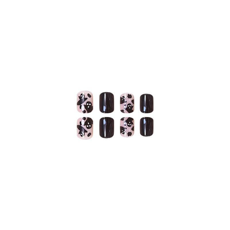 Halloween Press on Nails Square,Short Fake Nails with Ghost Black Pattern, Glue on nails for Women Girls, Includes Prep Pad, Mini File, Cuticle Stick, Glue, Jelly Glue and 24 False Nails