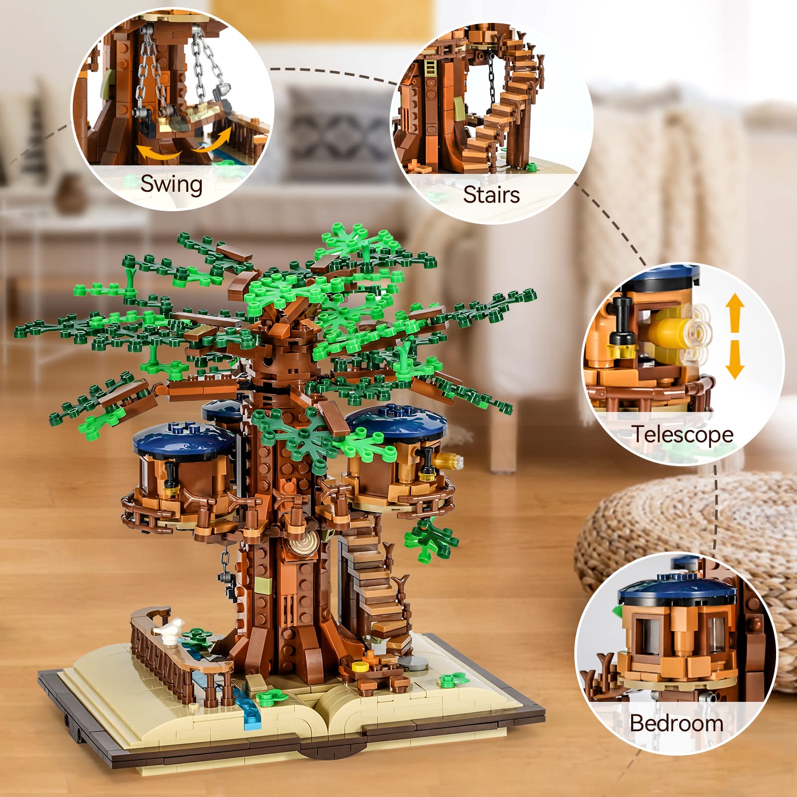 Mibido Ideas Tree House Building Kit with Led Lights, Build-and-Display Model Home or Office Decor for Adults Thanksgiving Christmas Creative Forest Toy Gift for Kids Aged 12+, New 2023 (1008 Pieces)