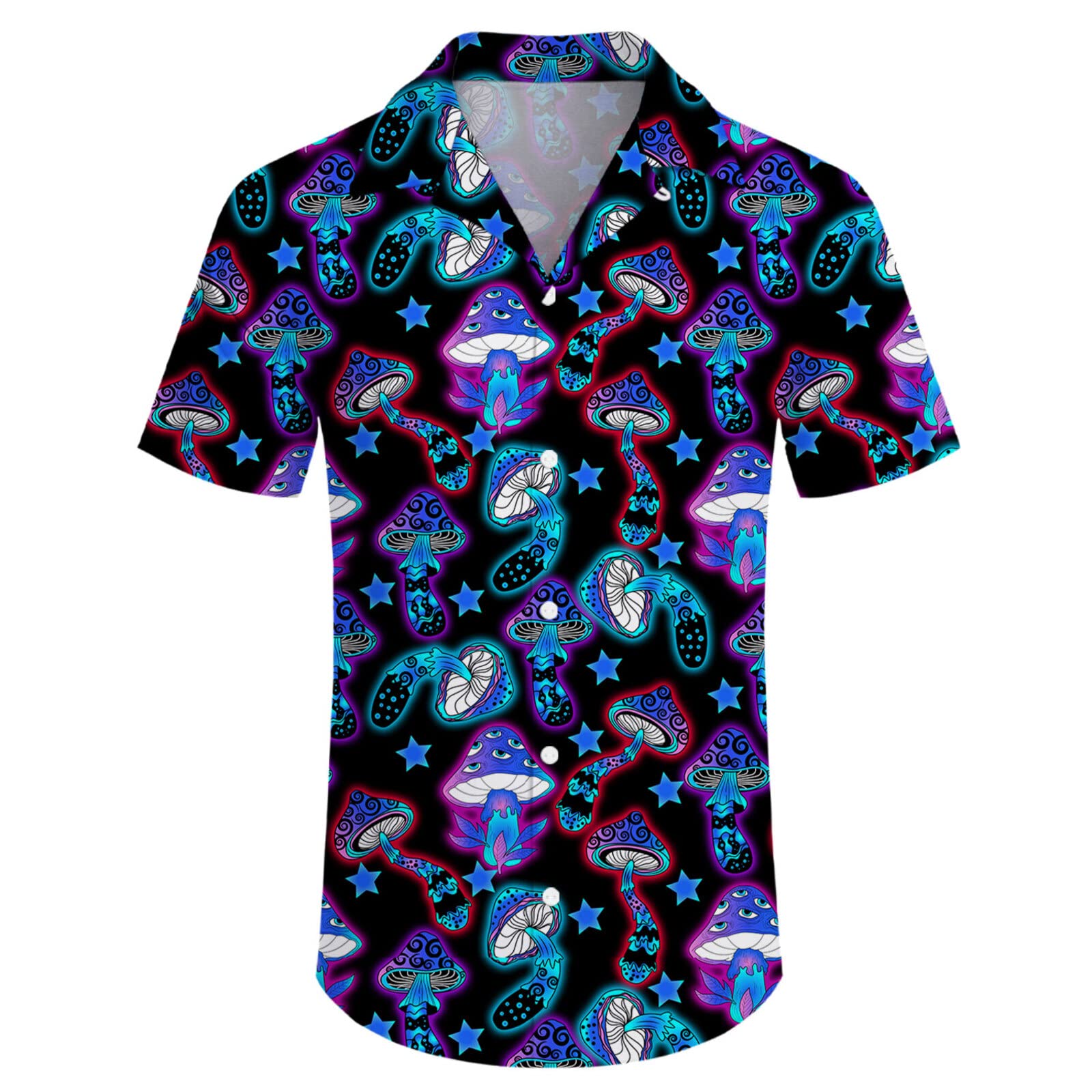 Wdpsuxin Mens 2 Piece Tracksuit Hawaiian Shirt,Mushroom Button Down Shirt and Compression Liner 2 in 1 Shorts Sets with Bucket Hats 3X-Large