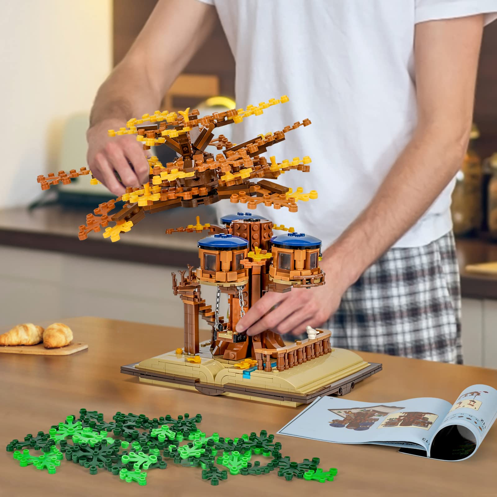 Mibido Ideas Tree House Building Kit with Led Lights, Build-and-Display Model Home or Office Decor for Adults Thanksgiving Christmas Creative Forest Toy Gift for Kids Aged 12+, New 2023 (1008 Pieces)