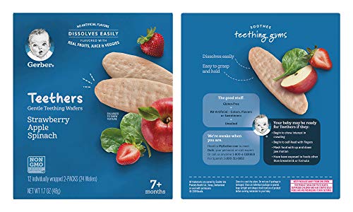 Gerber Teethers Gentle Teething Wafers Variety Pack - 1 Box Banana Peach, 1 Box Strawberry Apple Spinach - 12 CT/Box (Pack of 2 Boxes)