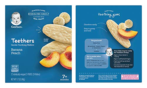 Gerber Teethers Gentle Teething Wafers Variety Pack - 1 Box Banana Peach, 1 Box Strawberry Apple Spinach - 12 CT/Box (Pack of 2 Boxes)