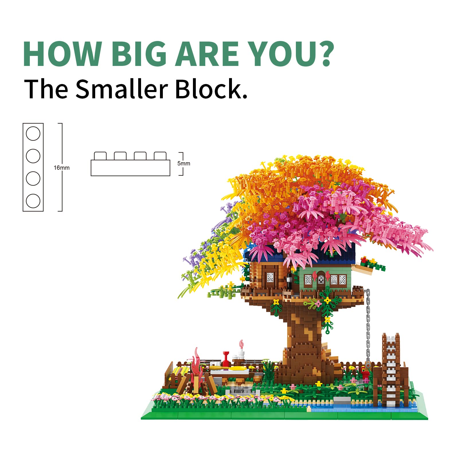 Kadablk Rainbow Flowers Building Block with Light,Sakura Cherry Blossom Bonsai Tree House Construction Set,4451 PCS Mirco Blocks Architecture for Adults and Teens