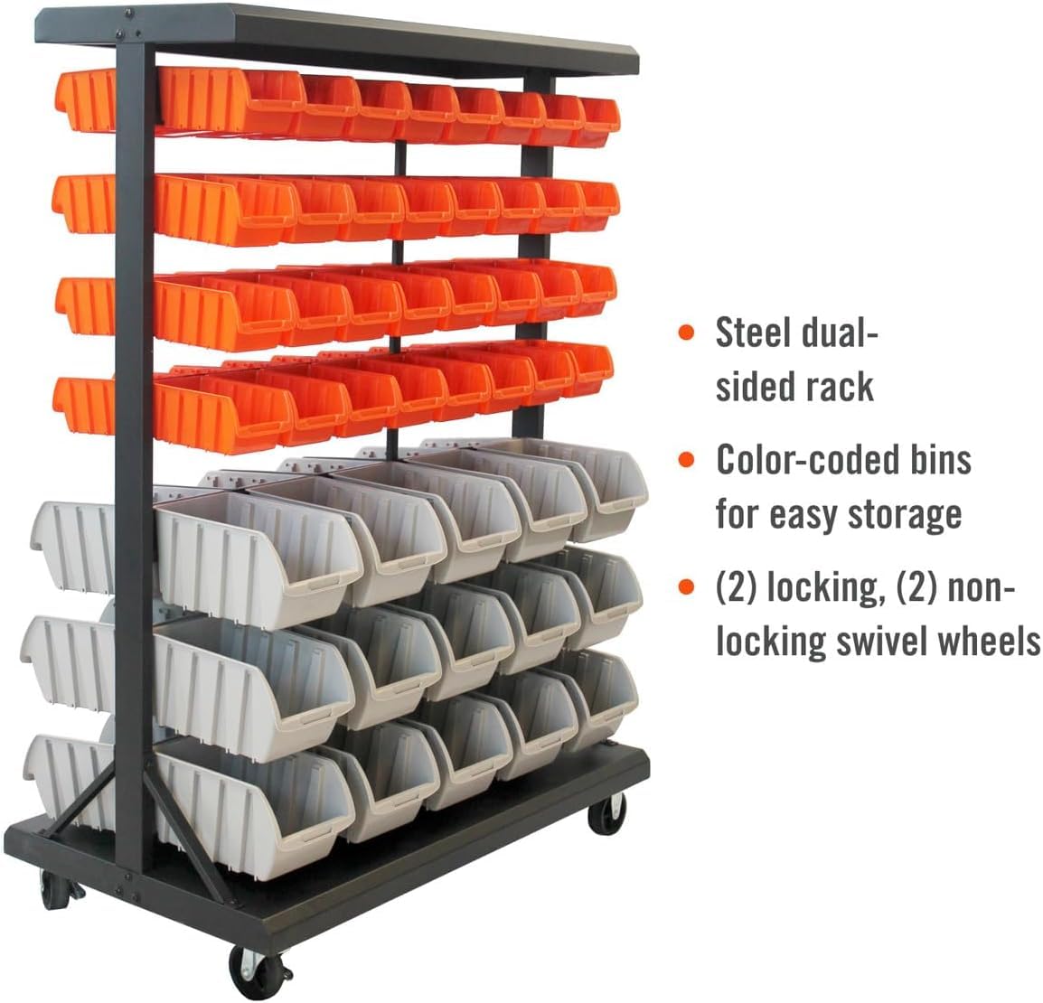 TRINITY Dual-Sided Mobile, Black Rolling Bin Rack 19.75 x 35.50 x 48.50 inches