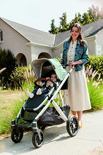 UPPAbaby Vista V2 Stroller - Jake (Black/Carbon/Black Leather) + Leather Handlebar Covers for Vista, V2 - Saddle + Leather Bumper bar Cover for Vista, V2, Cruz, V2 - Saddle