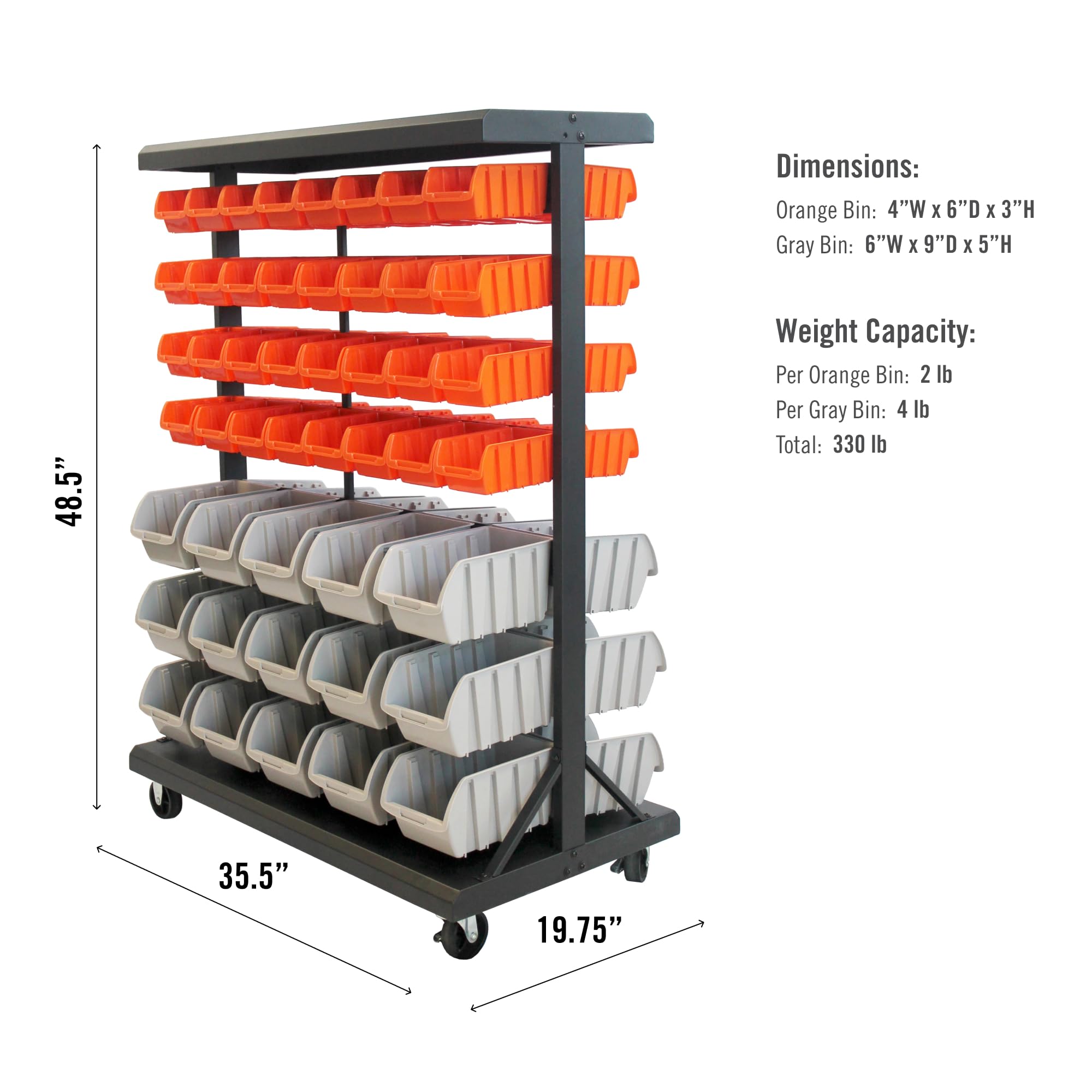 TRINITY Dual-Sided Mobile, Black Rolling Bin Rack 19.75 x 35.50 x 48.50 inches