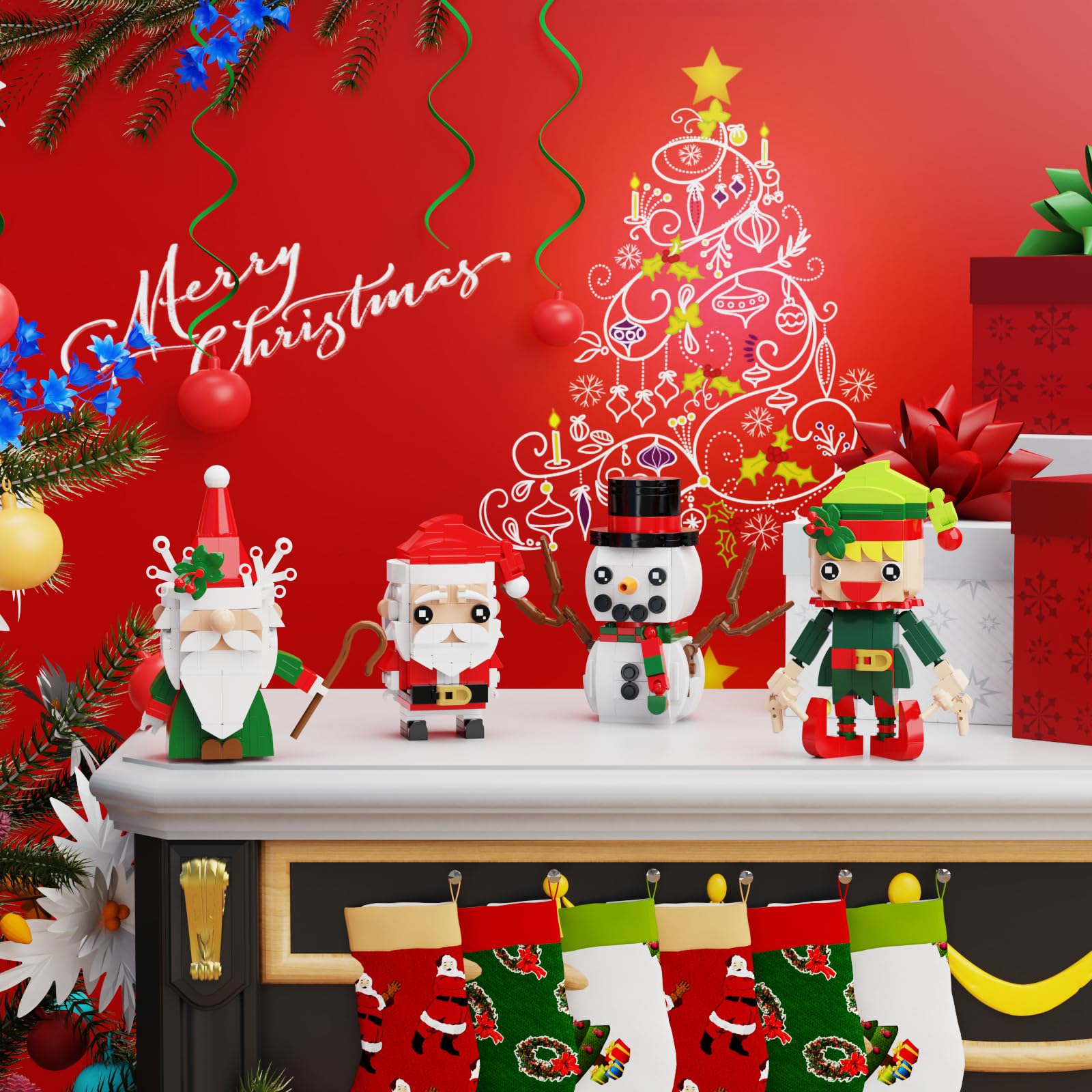 Christmas Building Blocks Santa Claus,Snowman,Elf and Gnome Building Bricks headz Toys Ornaments Compatible for Lego for Kids 6+(563pcs)