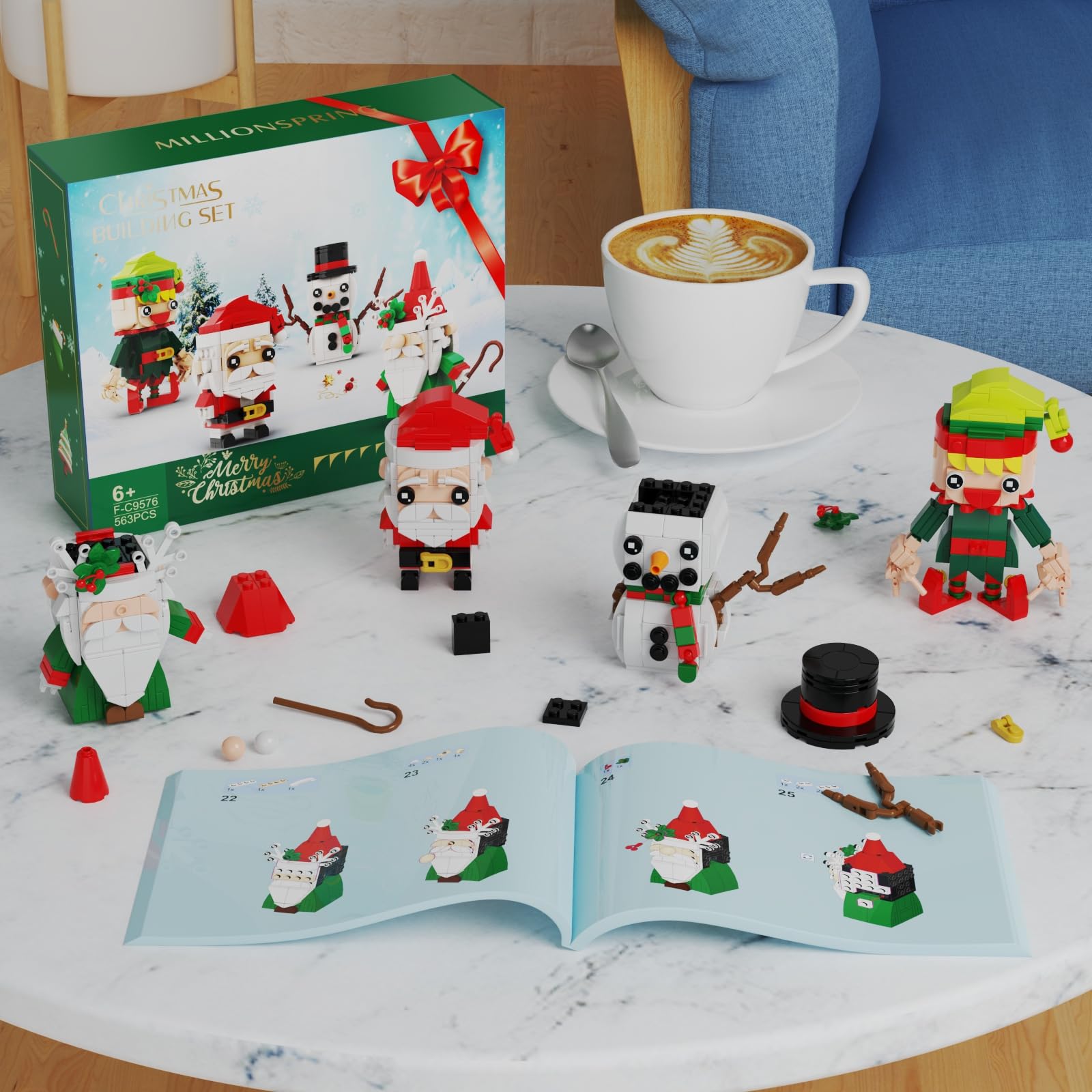 Christmas Building Blocks Santa Claus,Snowman,Elf and Gnome Building Bricks headz Toys Ornaments Compatible for Lego for Kids 6+(563pcs)